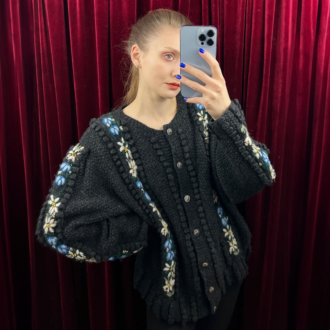 Vintage Shetland Wool Cardigan With Embroidery, Wool Austrian Cardigan ...