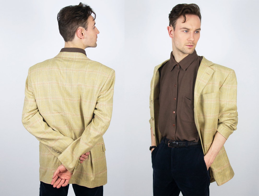 Vintage Men's Sport Jacket Men's Wool Blazer Check Blazer Wool Sport ...
