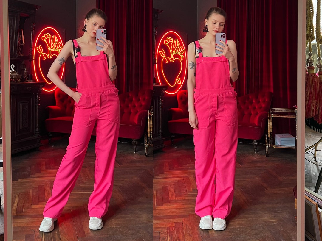 Vintage Pink Dungarees, Builders Dungarees, One Piece Overall Trousers ...