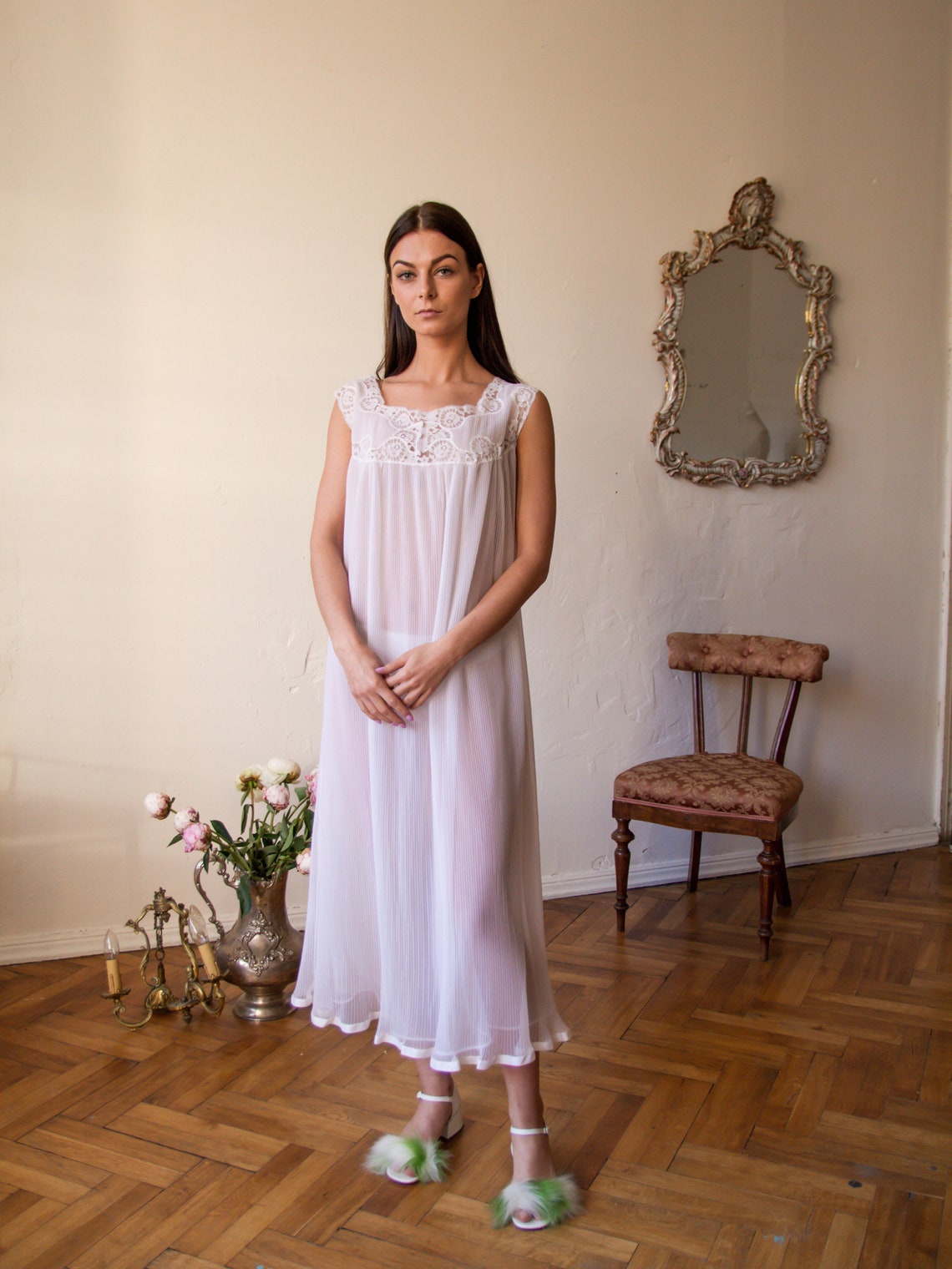 Vintage Nightgown White Negligee Sheer Nightdress - Etsy
