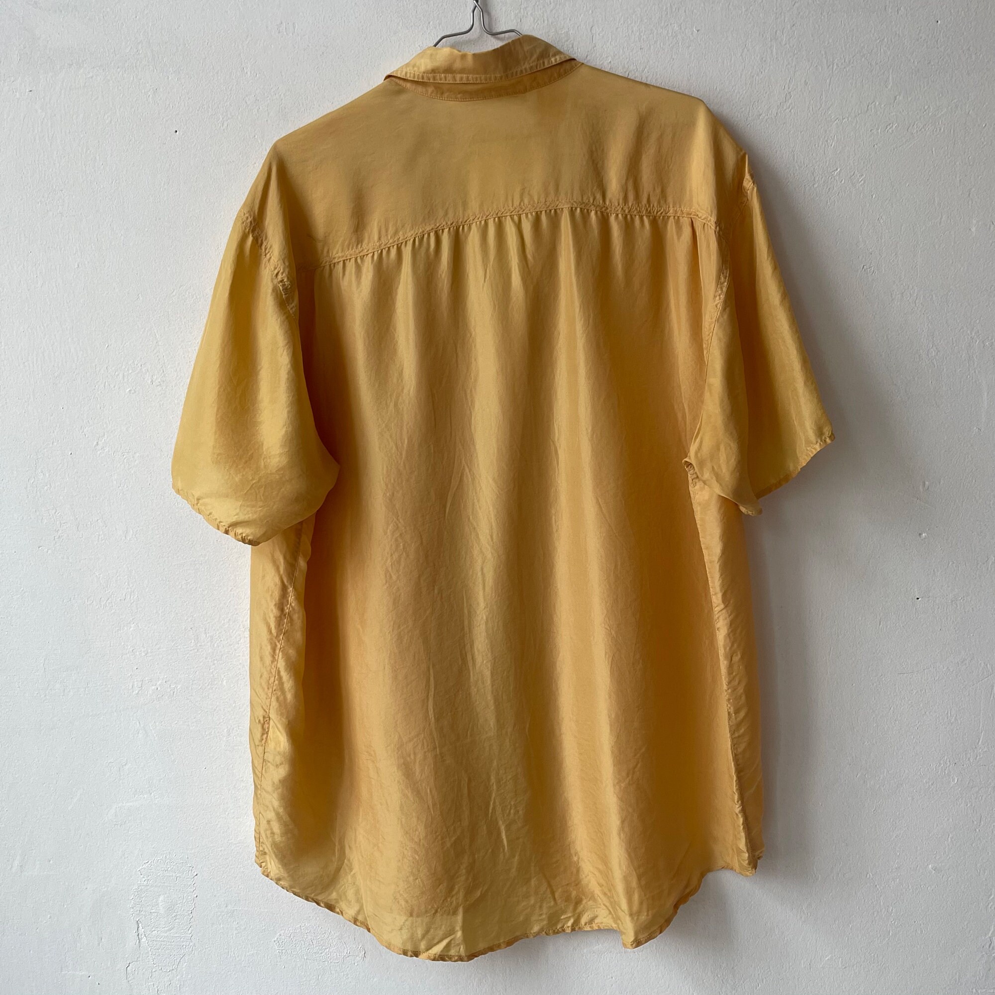 Vintage Short Sleeve Mustard Yellow Silk Blouse Yellow Silk | Etsy