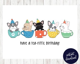 Printable French Bulldog Birthday Card, Greeting Card for Dog Lover ...