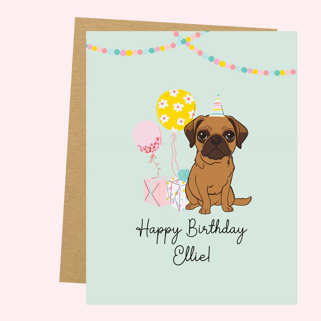 Puggle Birthday Card / Personalized Custom Greeting Card - Etsy