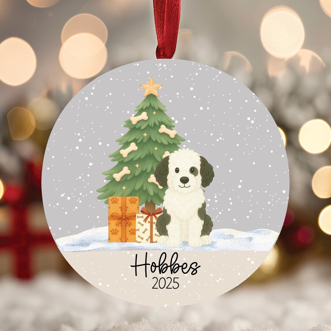 Sheepadoodle Dog Personalized Ornament, Custom Pet Name Christmas Gift ...