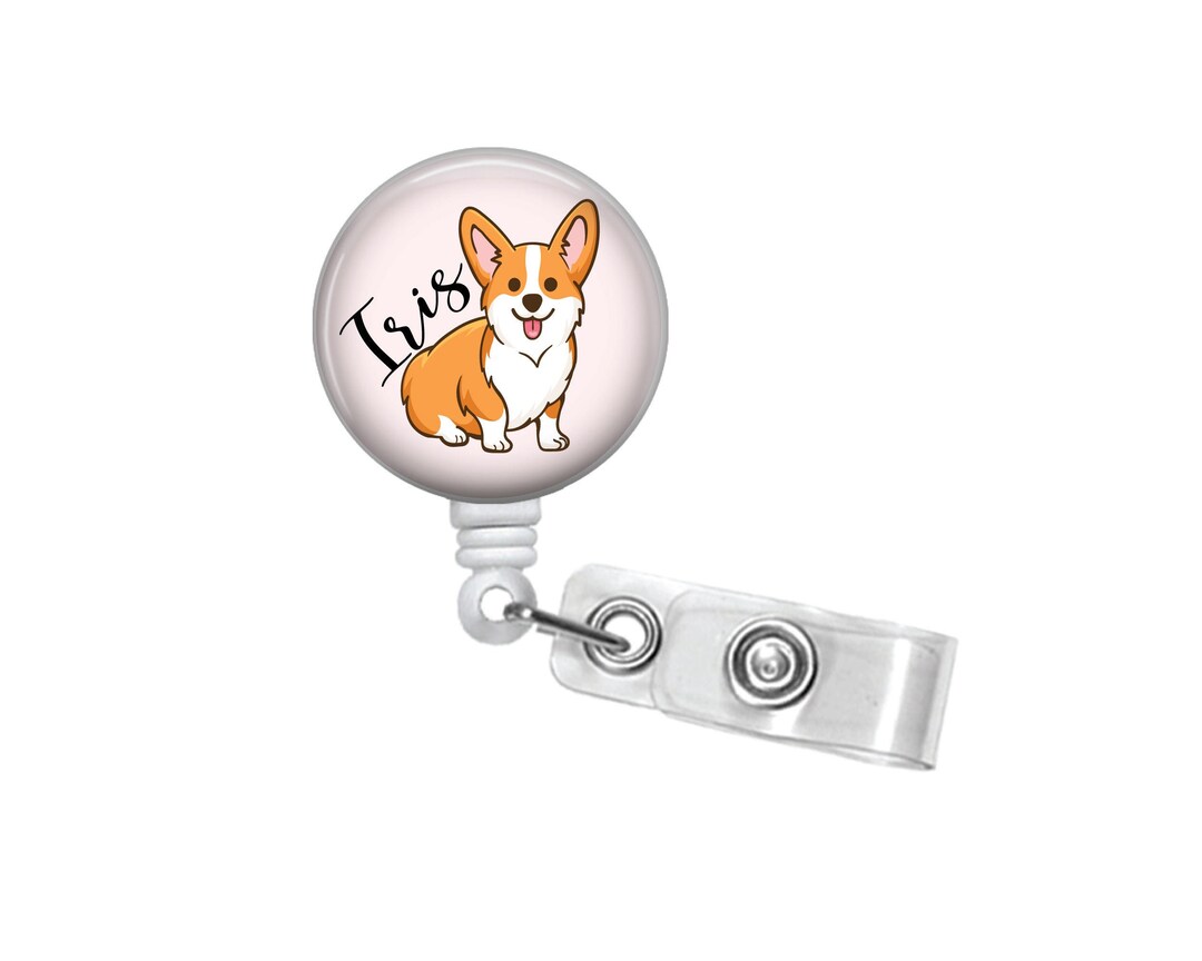 Personalized Corgi Badge Reel - Etsy