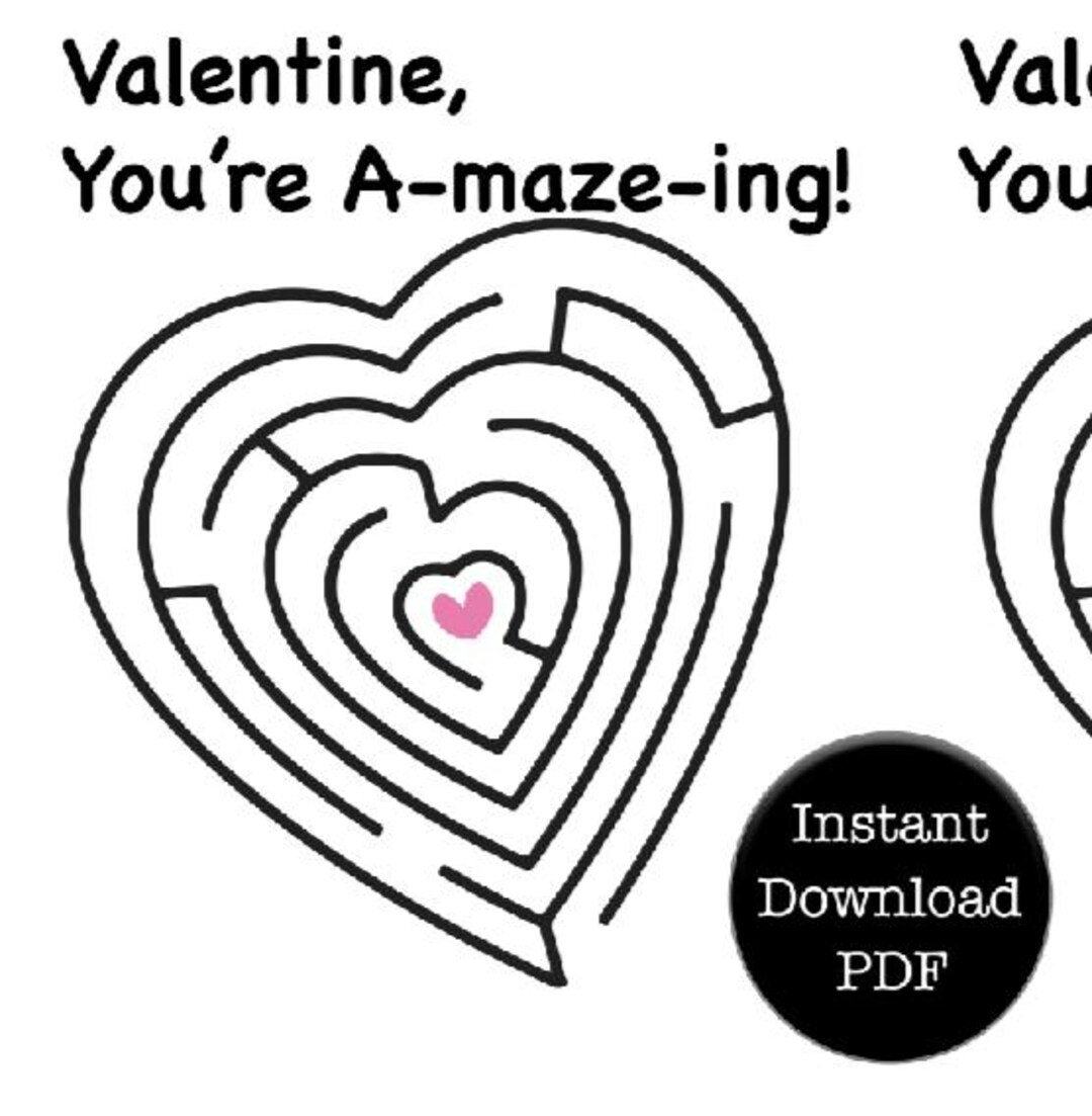 A-maze-ing Valentine Card for Children, Printable Kid's V-day Card ...