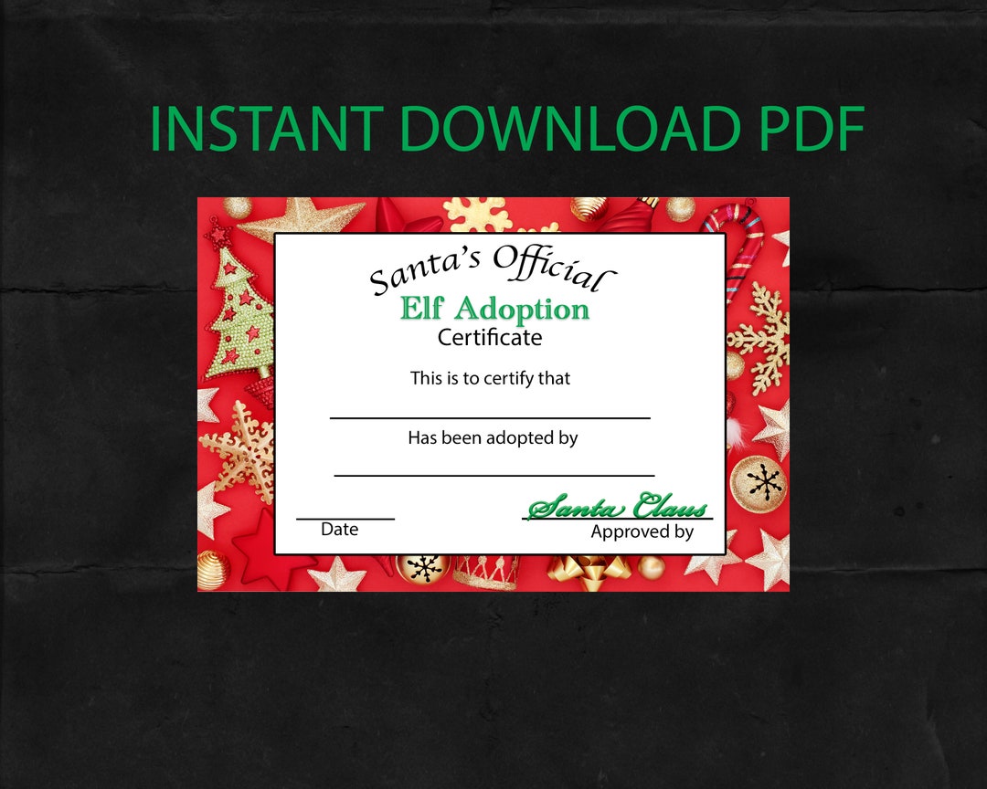 DIY - Elf Adoption Certificate - Elegant, Cute, Modern - Instant ...
