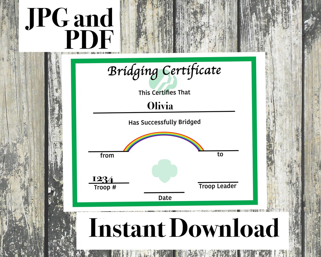 PDF Girl Scouts Bridging Certificate for Single Troop Leader- Instant ...