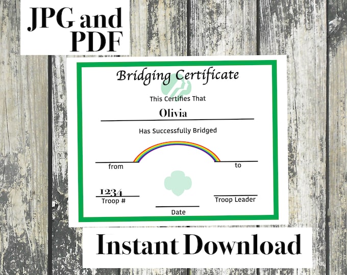PDF Girl Scouts Bridging Certificate for Single Troop Leader- Instant ...