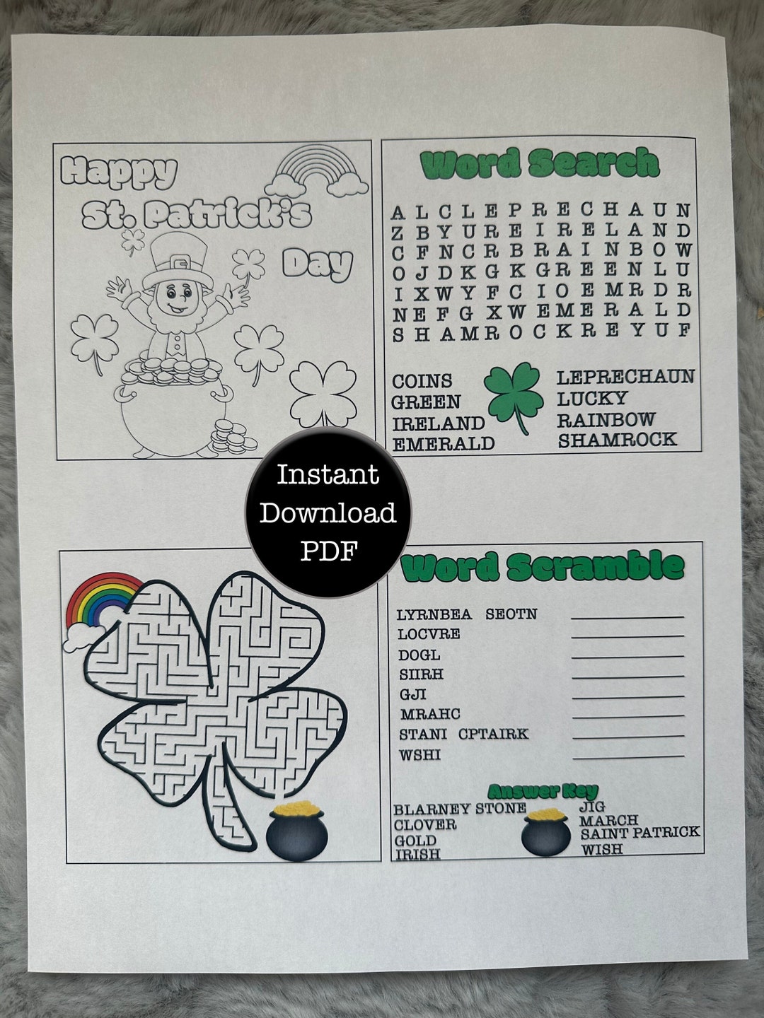 St. Patrick's Day Instant Download Activity Sheet, PDF, Printable ...