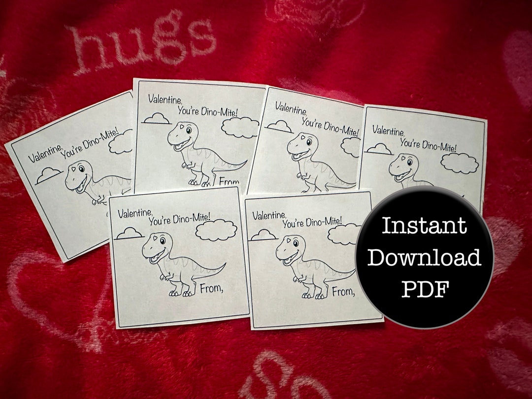 Valentine's Day Coloring Card - Valentine You're Dino-mite, Dinosaur ...