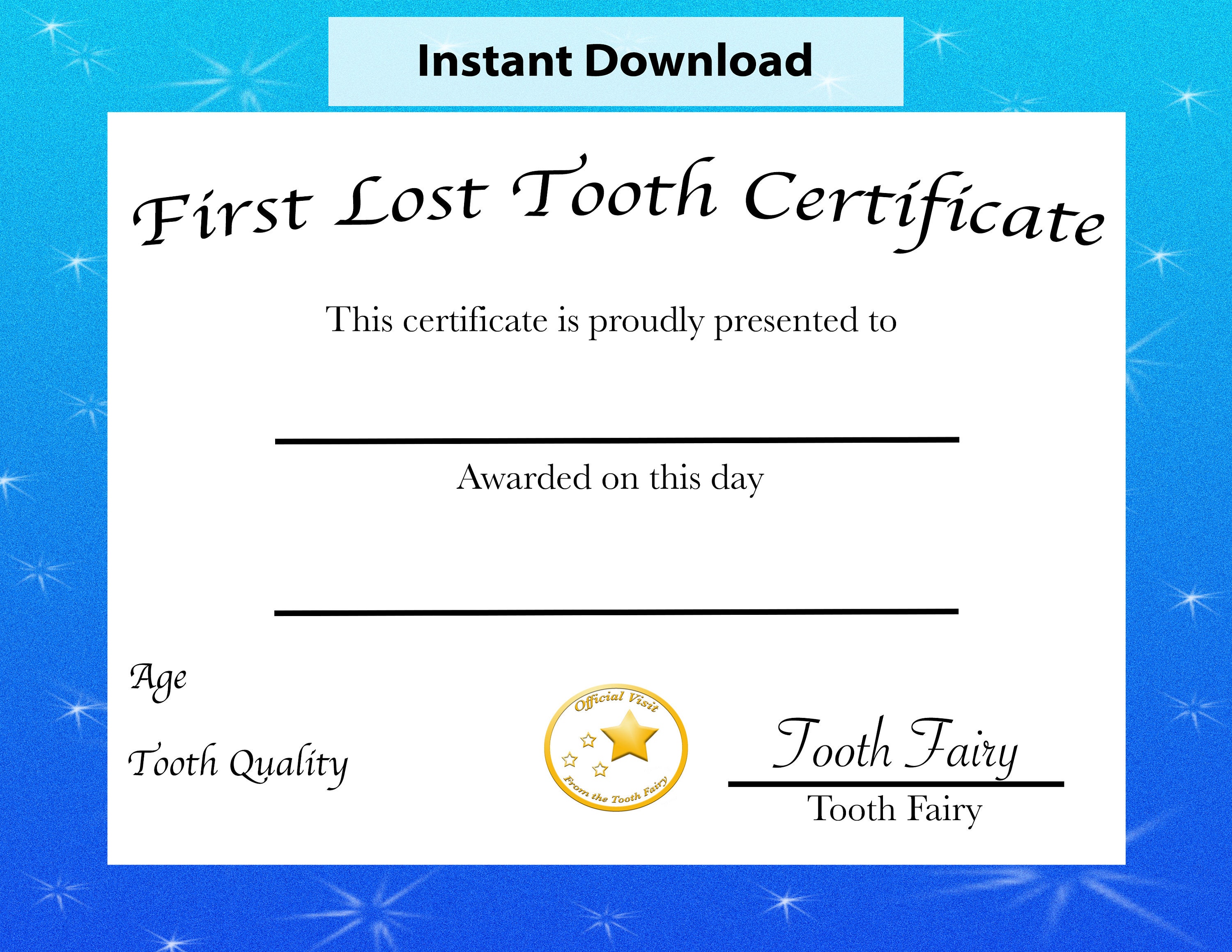 Tooth Fairy Certificates, Printable Instant Digital Download PDF, First ...