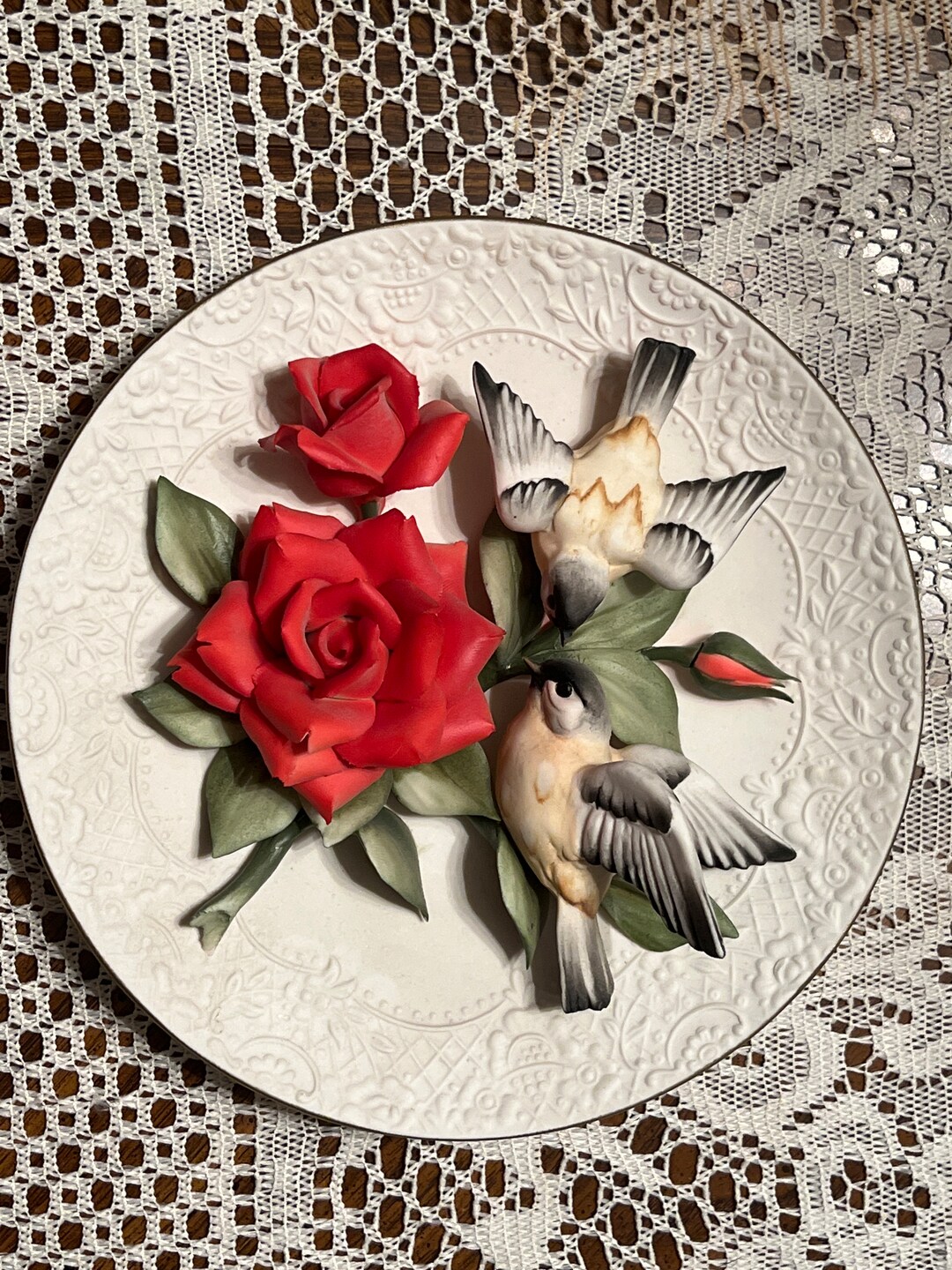 Capodimonte Chickadees and Roses Plate - Etsy