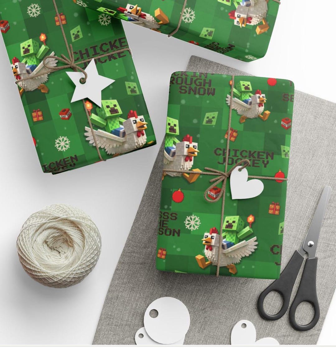 Minecraft Chicken Jockey Christmas Wrapping Paper | Holiday Wrapping ...