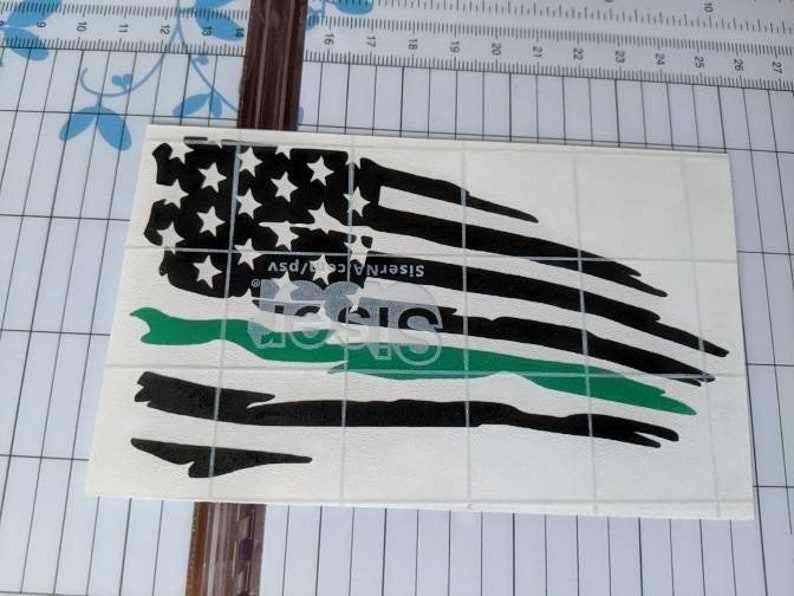 Distressed American Flag Thin Green Line. Multi Color Decal / Sticker Military Decal - Etsy
