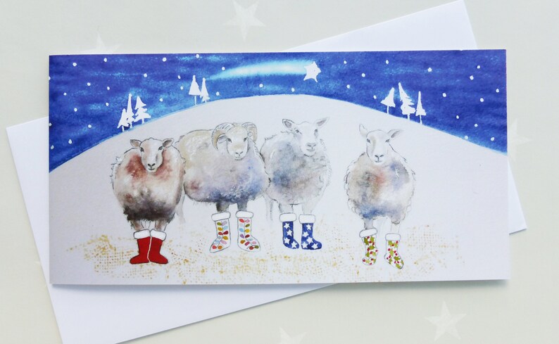 Sheep in Wellies Christmas Card From an Original Watercolour - Etsy