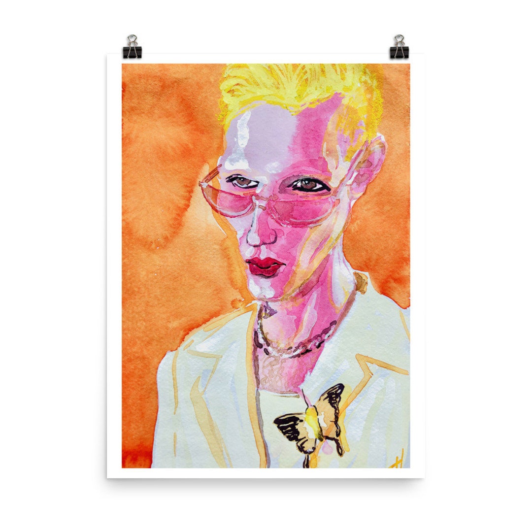 LGBTQ Portrait, Gay Art Print, Bright Color Art, Orange and Pink Poster ...