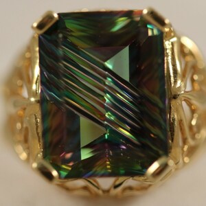 John C Rinker JCR Heavy Wide 14k Yellow Gold 15ct Emerald Mystic Topaz ...