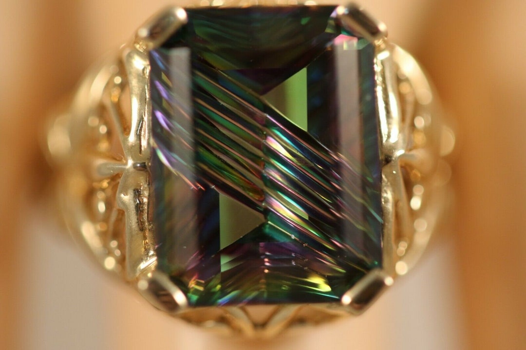 John C Rinker JCR Heavy Wide 14k Yellow Gold 15ct Emerald Mystic Topaz ...
