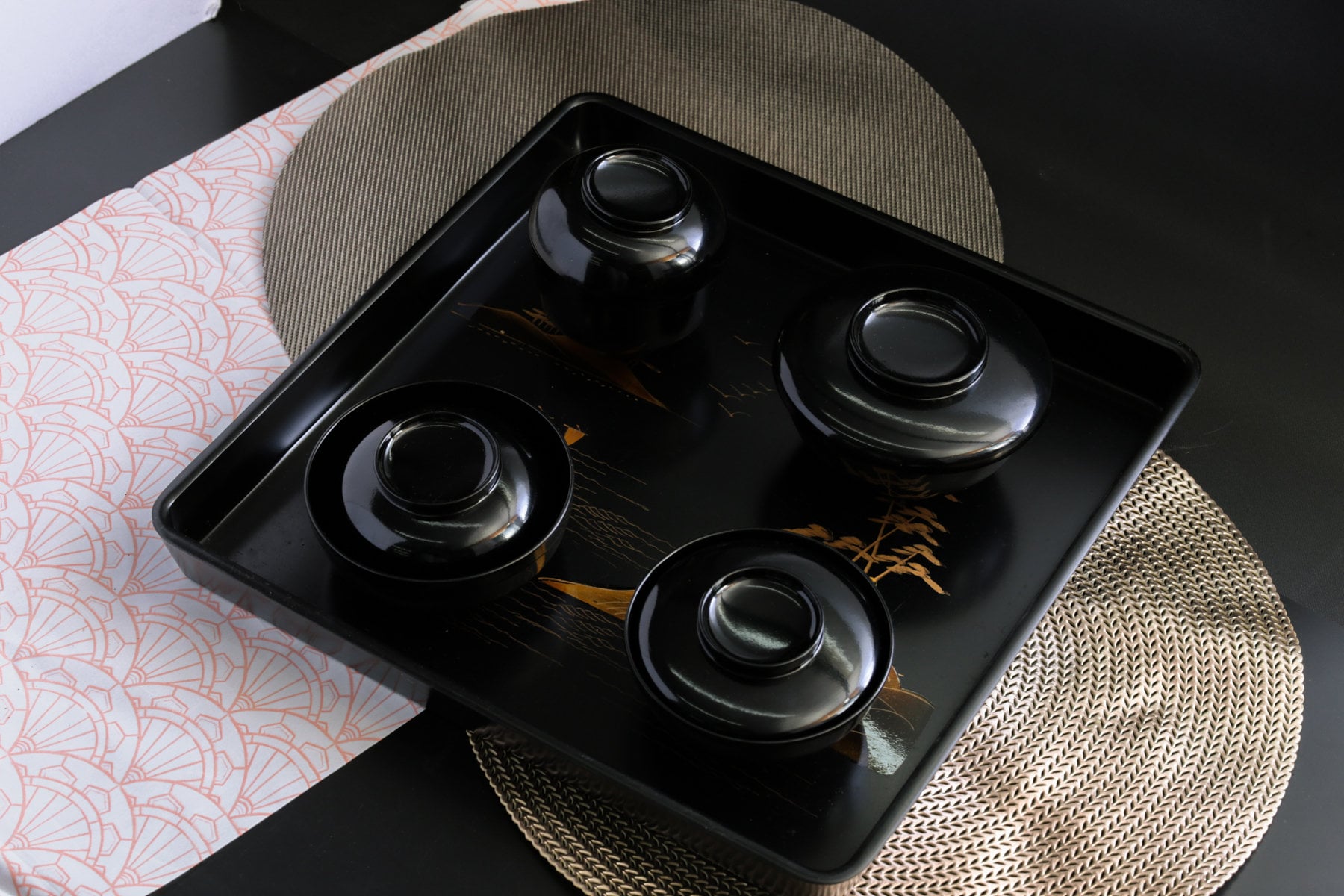 1965s.japanese Vintage Lacquerware /URUSHI 4plates/4lgds&bowls.(八十椀 ...