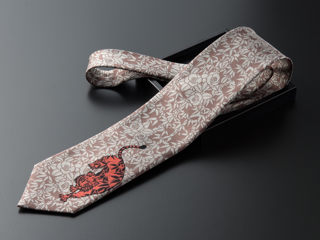 Japanese Luxury Silk Tie - Kyoto Nishijin Ori - Takenitora/ Beige - Etsy