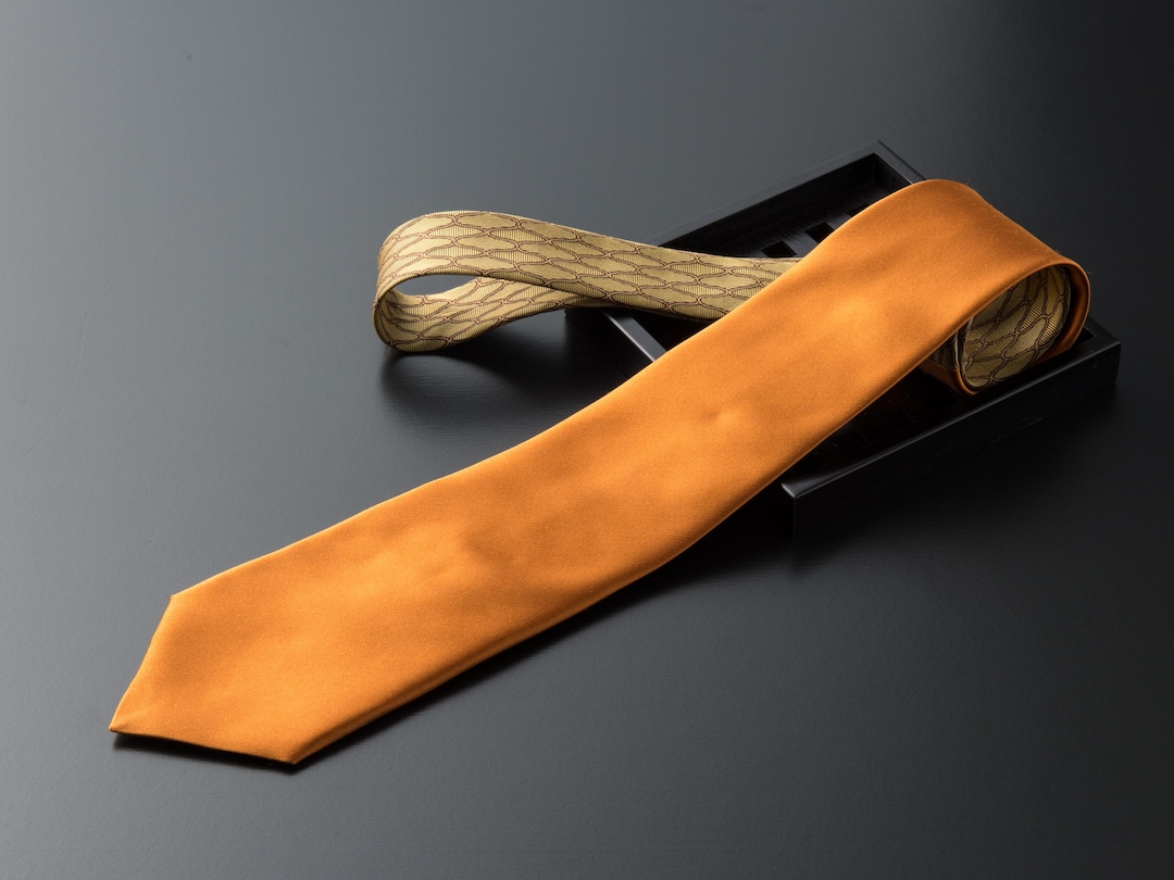 Japanese Luxury Silk Tie - Kyoto Nishijin Ori - AMIME/ Umber Gold Satin ...