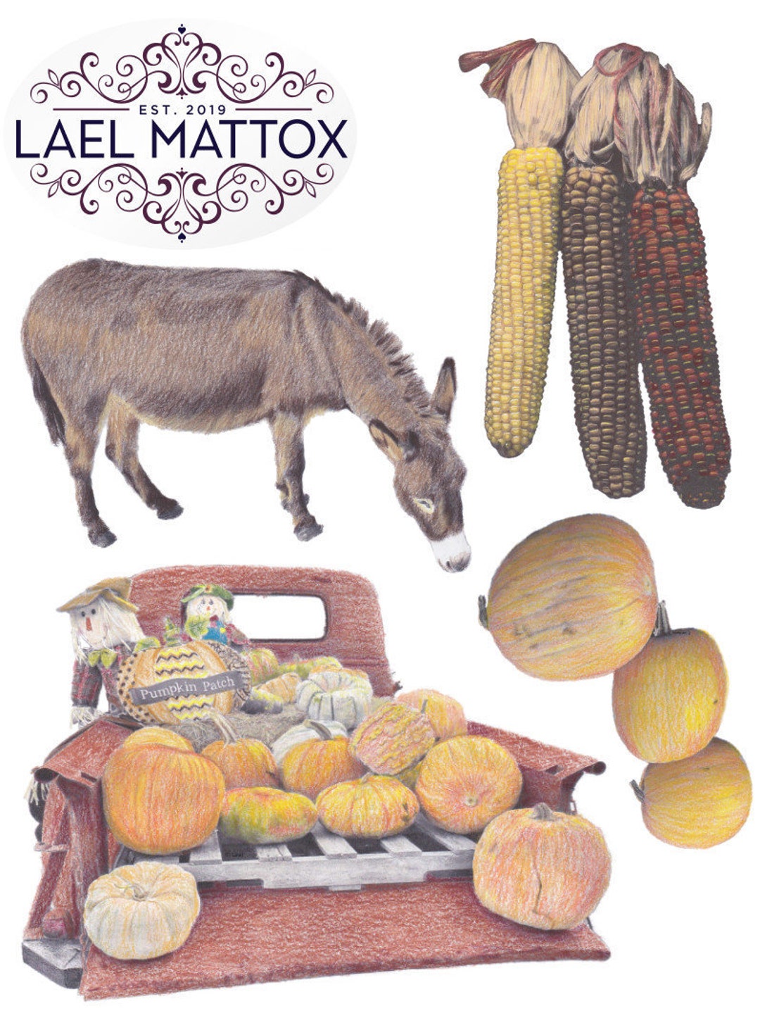 Pumpkin Patch, Donkey, Flint Corn, Antique Truck, Pumpkins, Sticker Set ...