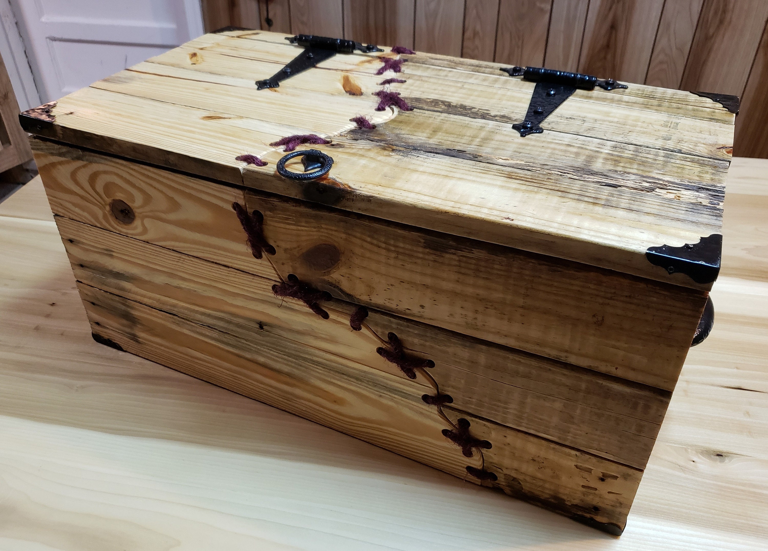 Heart and Soul Wooden Chest - Rope Stitching - Rustic Hardware - Etsy