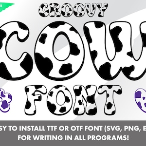 Cow Font Svg – Cow Spots Svg – Cow Svg – Alphabet Cow Groovy Font ...