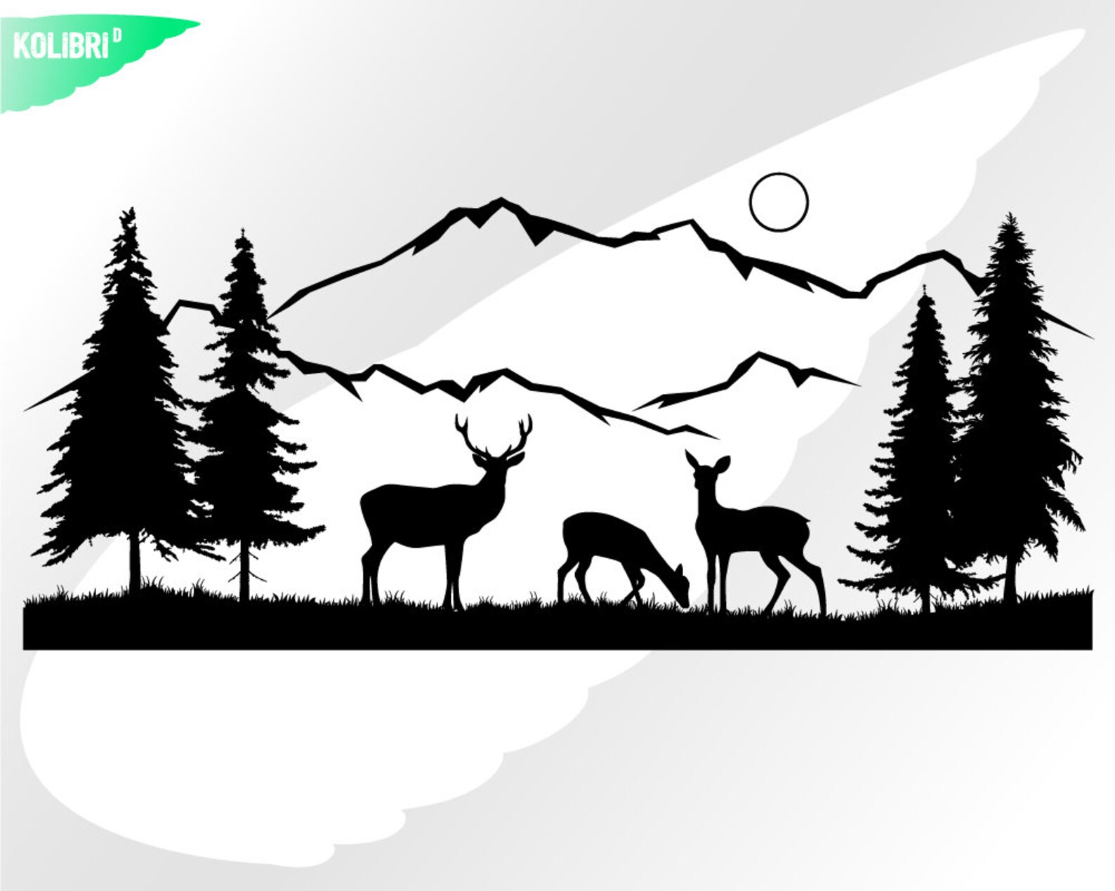 Nature Scene Svg – Deer Svg – Deer Scene Clipart – Wood Mountains Svg ...