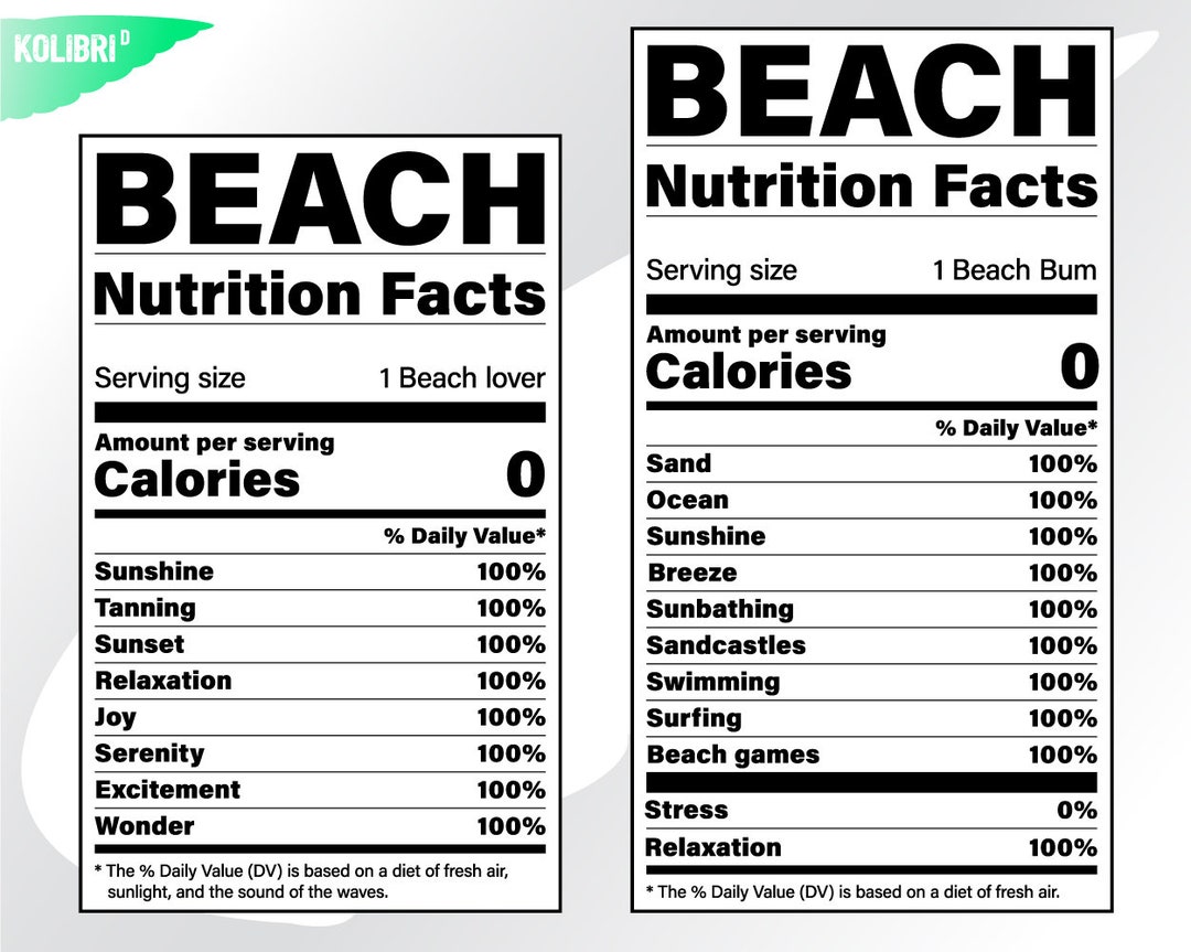 Beach Svg Nutrition Facts Svg Nutrition Svg Beach Facts Clipart