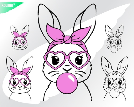 Bunny With Heart Glasses Clipart