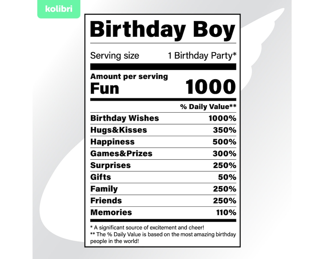 Birthday Svg – Nutrition Facts Svg – Nutrition Svg – Birthday Boy Svg – Birthday Boy Png – Party ...