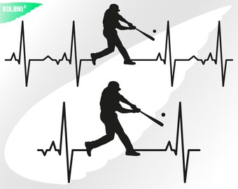 EKG Heartbeat Line SVG Sports Clipart Baseball Pulse Cut File Baseball ...