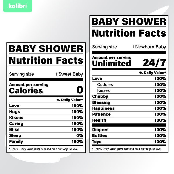 Baby Shower Nutrition Facts - Etsy