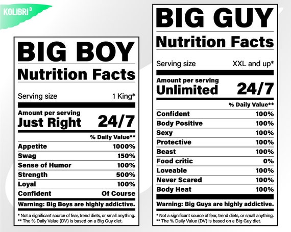 Big Guy Svg Big Boy Svg Nutrition Facts Svg Nutrition | Etsy Canada