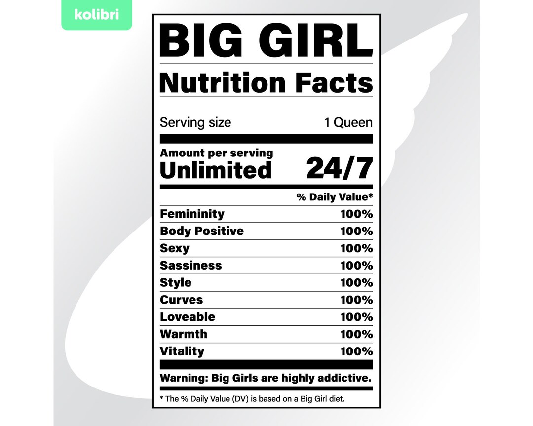 Big Girl Svg – Big Woman Svg – Nutrition Facts Svg – Nutrition Svg ...