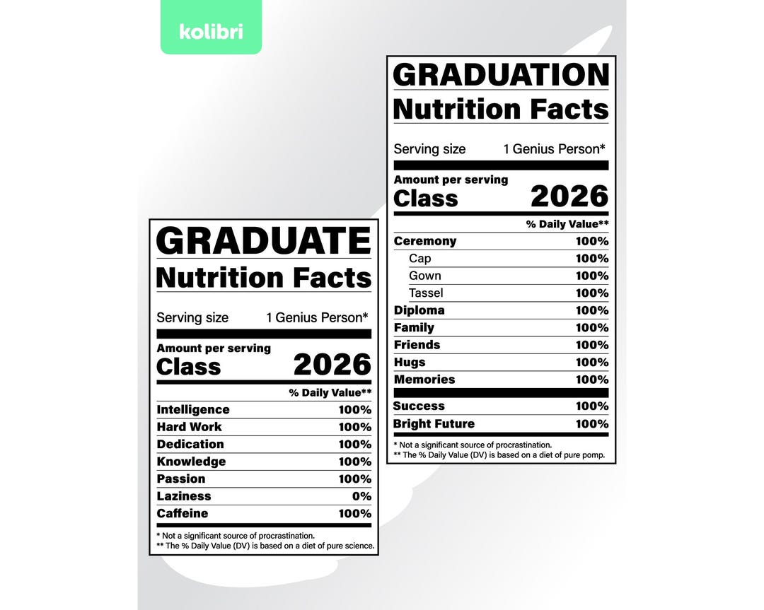 Nutrition Facts Graduate Svg, Graduation Class 2026 – Eps, Png, Dxf ...