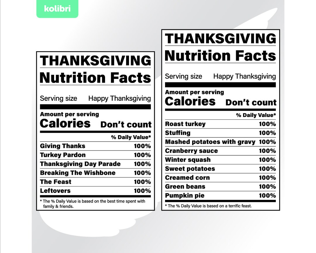 Thanksgiving Svg – Nutrition Facts Svg – Nutrition Svg – Thanksgiving ...