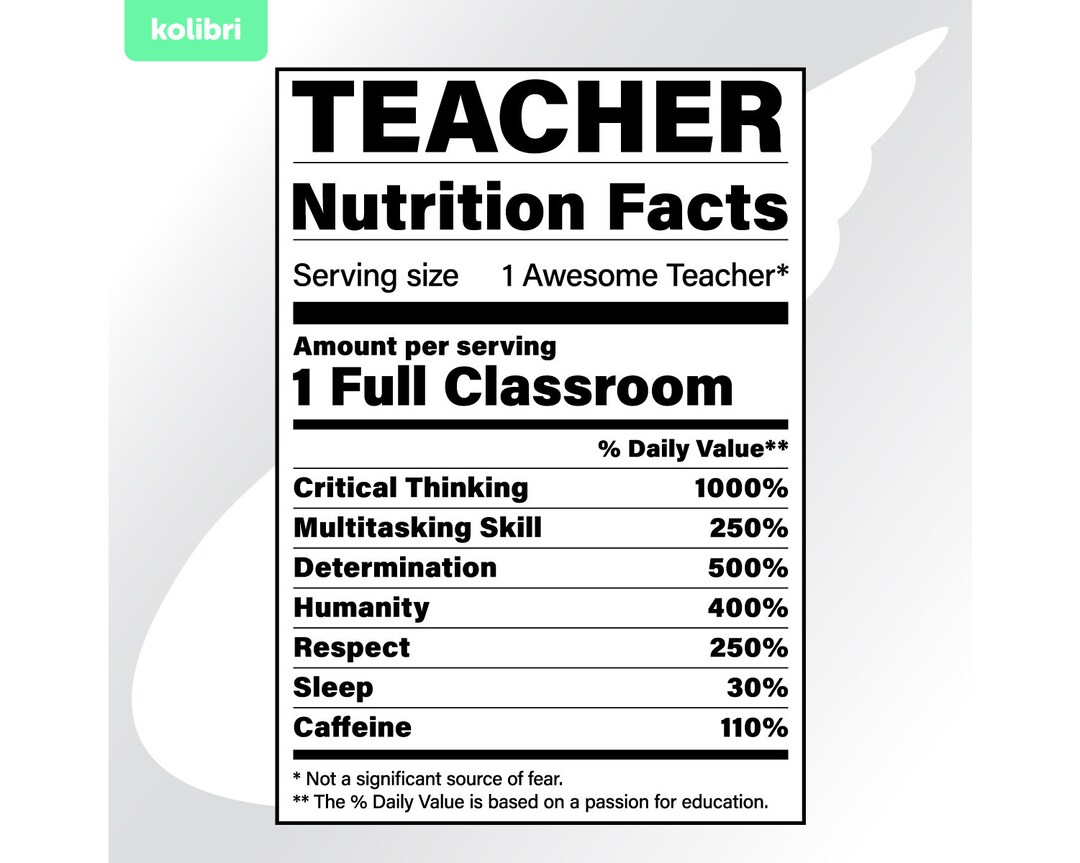 Teacher Svg Nutrition Facts Svg Nutrition Svg School Facts Clipart ...