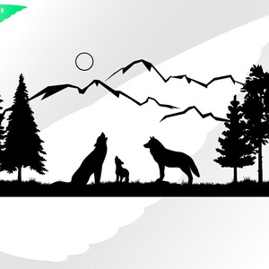 Nature Scene Svg – Wolves Svg – Wolf Scene Clipart – Wood Mountains Svg ...