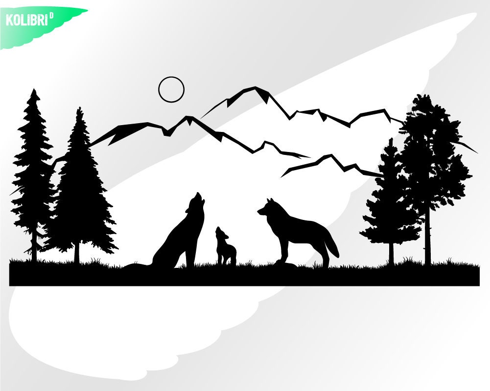 Nature Scene Svg Wolves Svg Wolf Scene Clipart Wood | Etsy