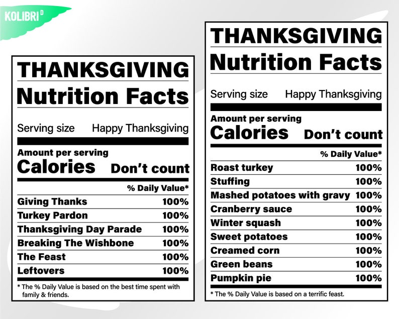 Thanksgiving Svg – Nutrition Facts Svg – Nutrition Svg – Thanksgiving ...