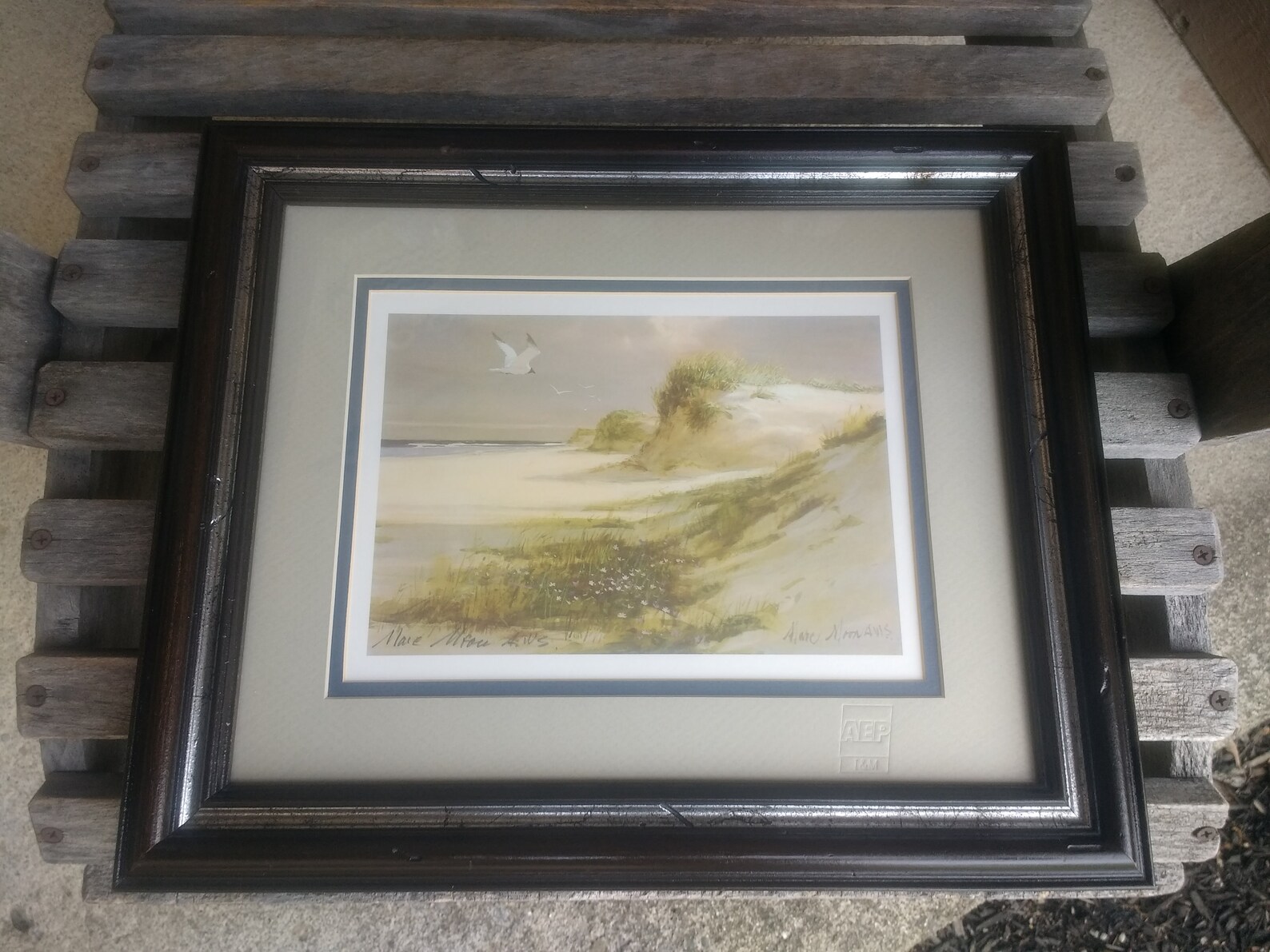 Vintage Marc Moon Beach Scene Art Print Artist Signed Framed 15x13 ...