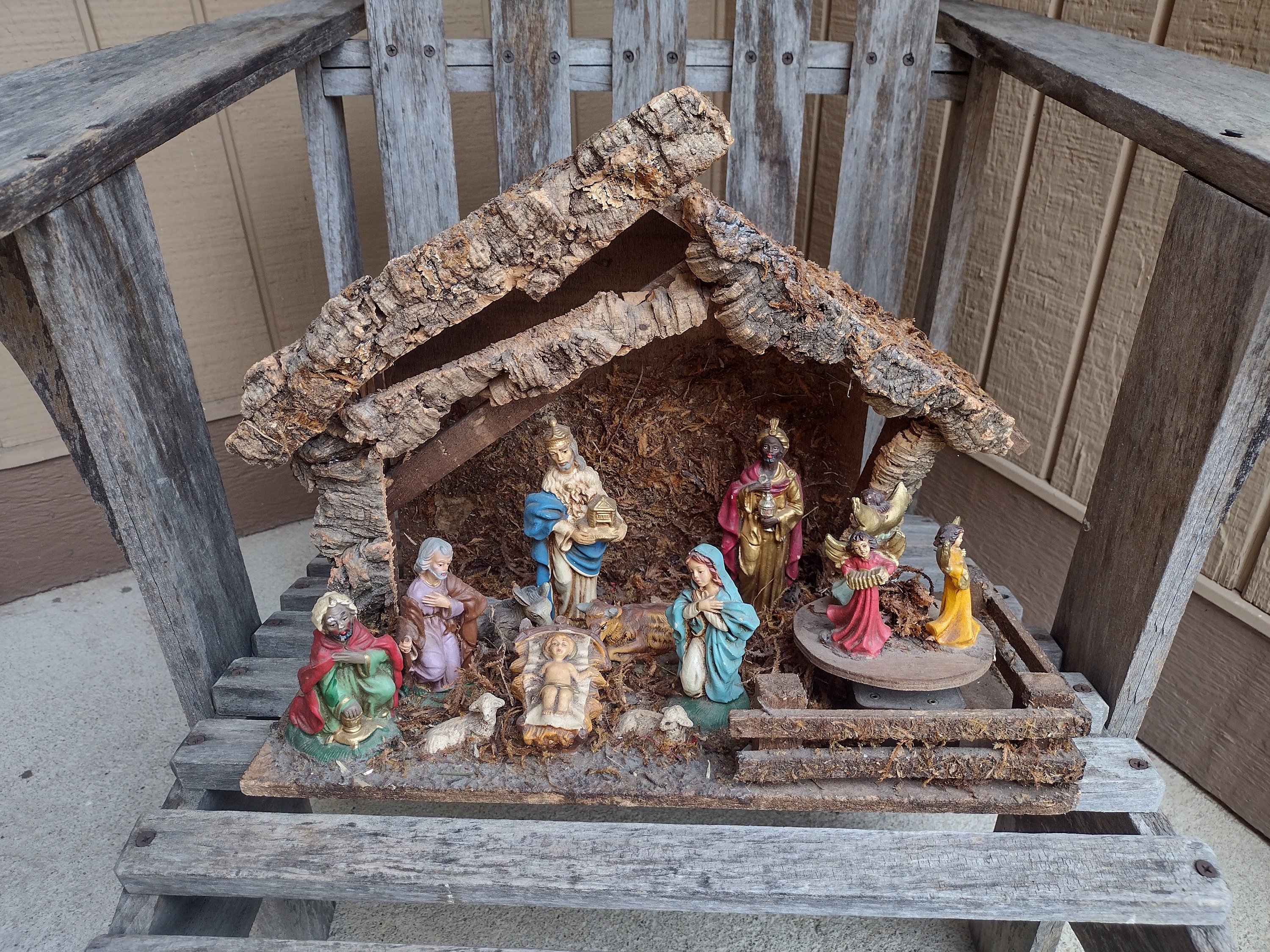 Wooden Italian Nativity Scene Decor With Music Box Plays silent Night ...