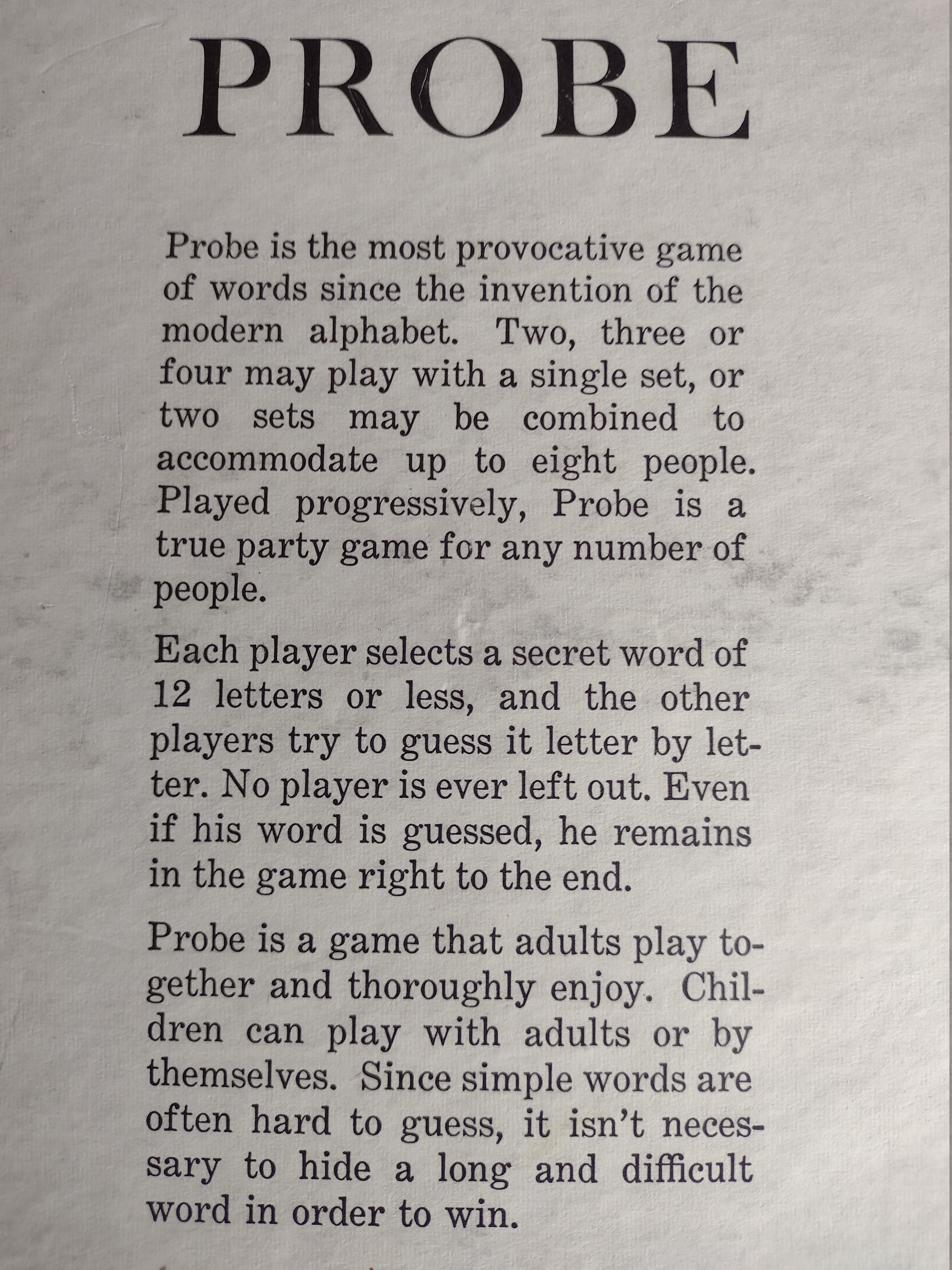 Probe Game of Words Board Game Retro Vintage Alphabet Strategy Game ...