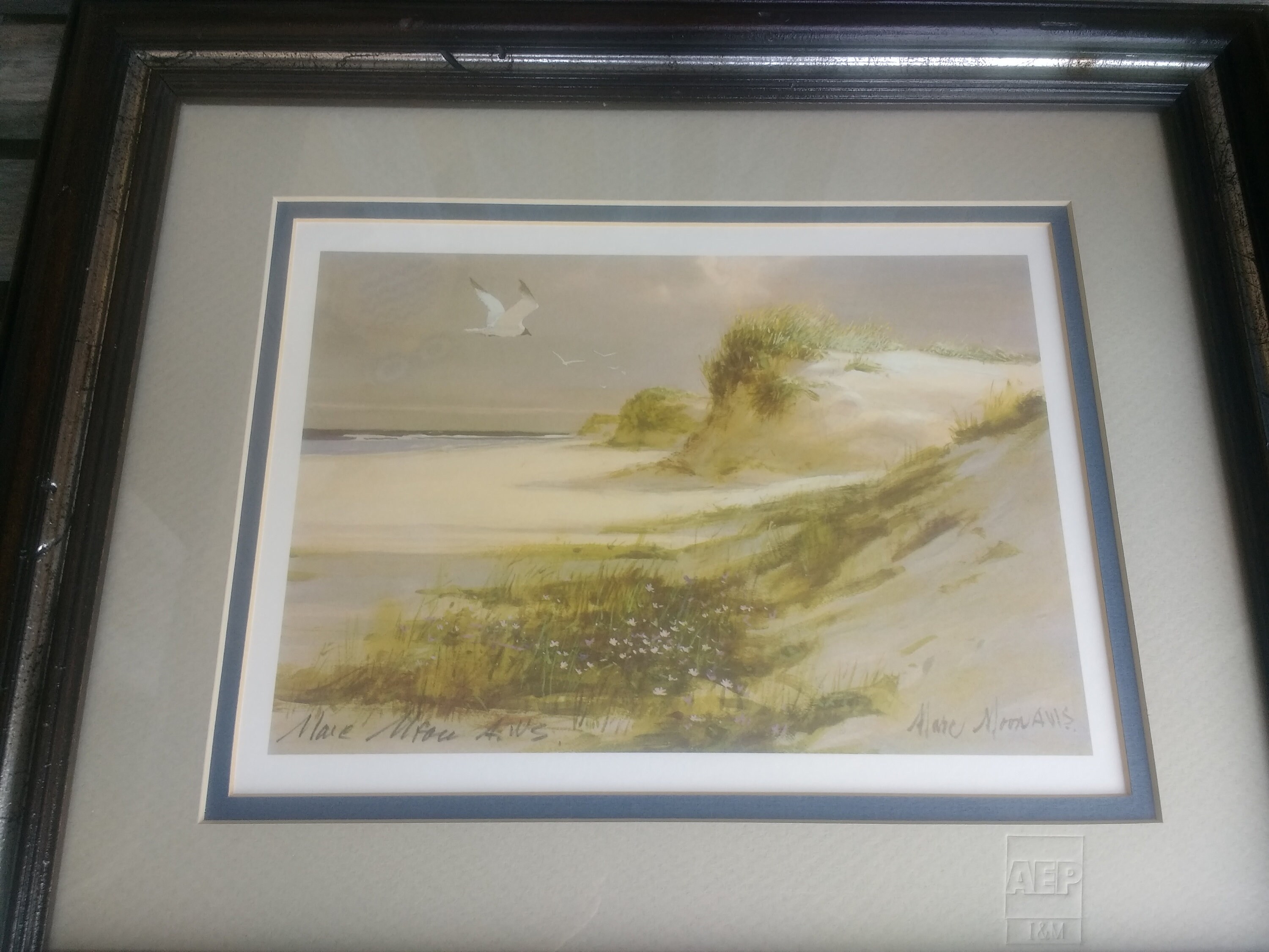 Vintage Marc Moon Beach Scene Art Print Artist Signed Framed 15x13 ...