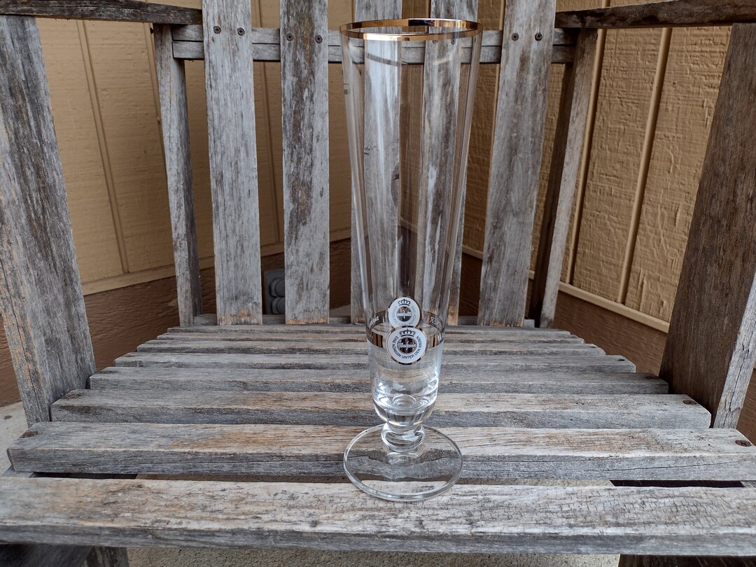 Warsteiner German Beer Glass With Gold Trim Retro Vintage Tall Pedestal ...