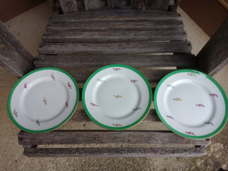 Vintage Koran China Small Plates White With Green and Gold Trim Hand ...