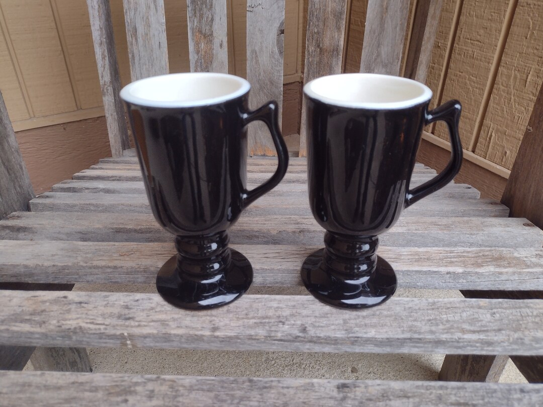 Hall Black Pedestal Ceramic Coffee Mugs Retro Vintage Kitchen Cups ...